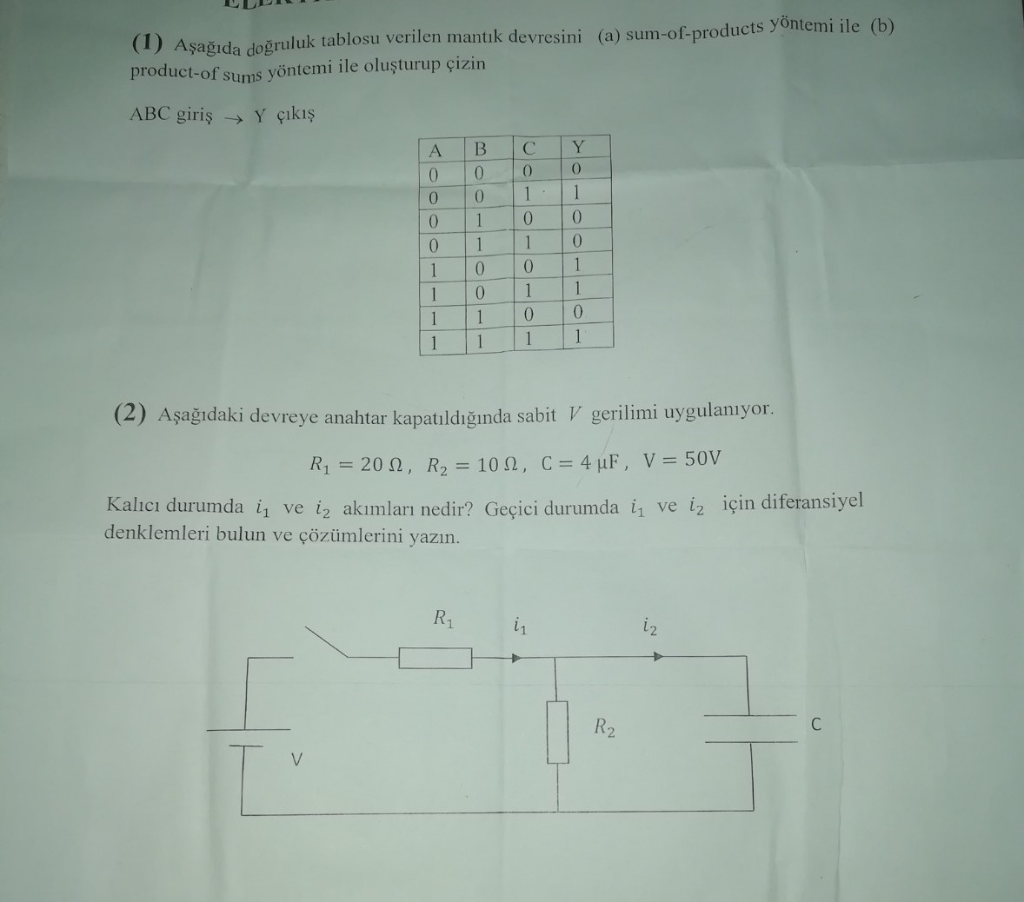 Solved 1.)Logic circuit given the truth table below design | Chegg.com