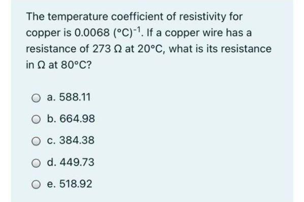 Solved The temperature coefficient of resistivity for copper | Chegg.com