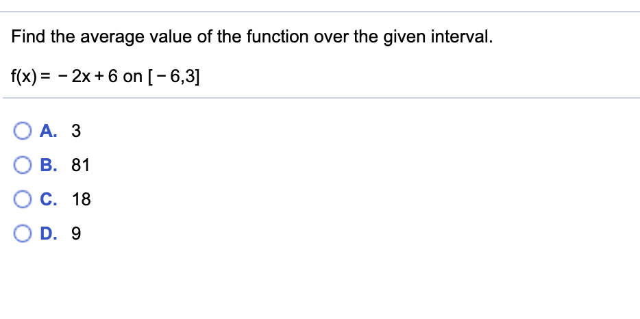 Solved Find the average value of the function over the given | Chegg.com
