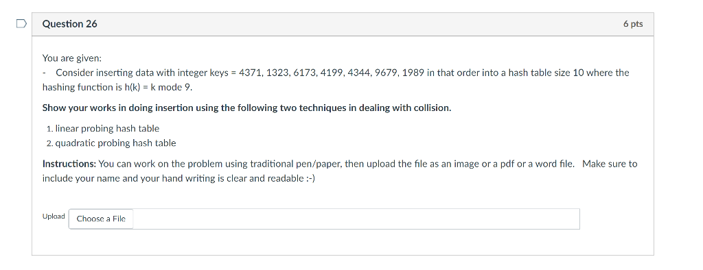 Solved You Are Given Consider Inserting Data With Integer 