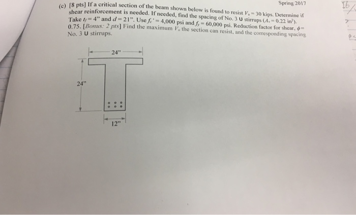 Solved If a critical section of the beam shown below is | Chegg.com