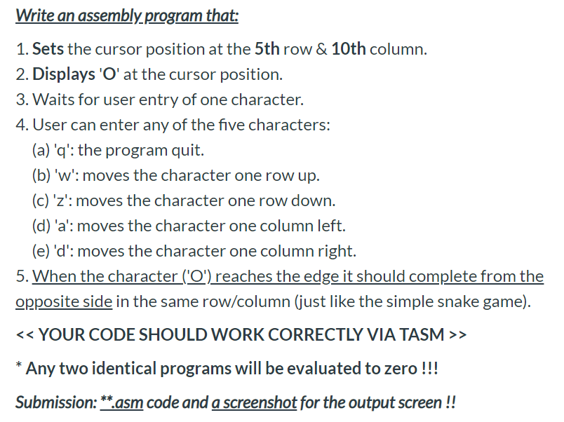 Solved Write an assembly program that: 1. Sets the cursor | Chegg.com