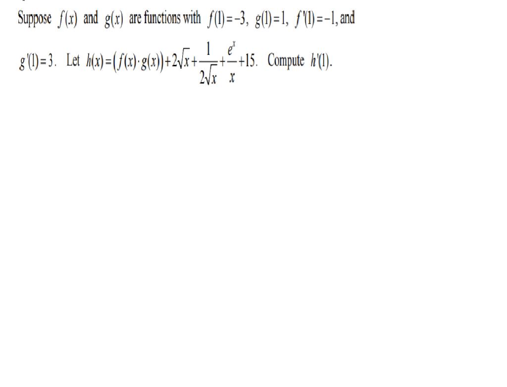 Solved Suppose f(x) and g(x) are functions with f(1) = -3, | Chegg.com