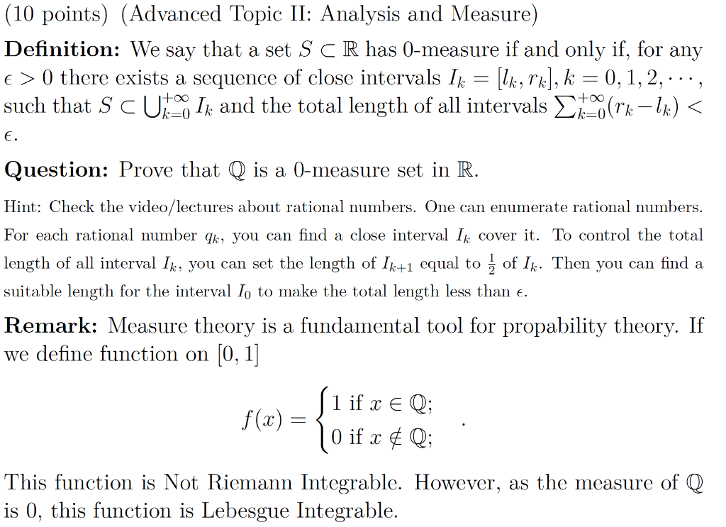Solved (10 points) (Advanced Topic II: Analysis and Measure) | Chegg.com