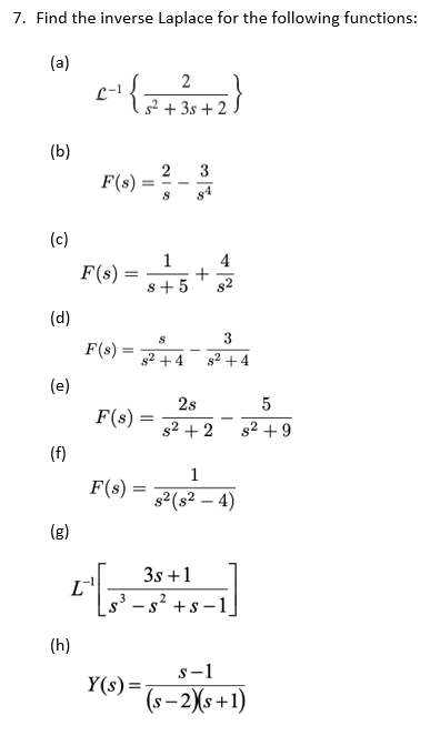Solved 7. Find the inverse Laplace for the following | Chegg.com