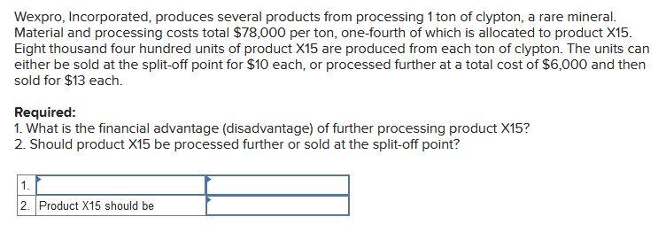 Solved Wexpro, Incorporated, produces several products from | Chegg.com