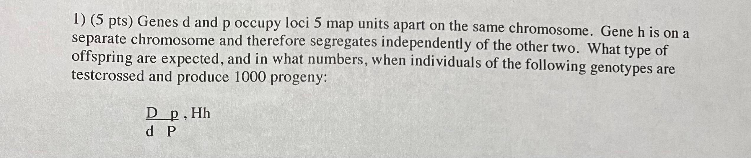 Solved 1) ( 5 pts) Genes d and p occupy loci 5 map units | Chegg.com