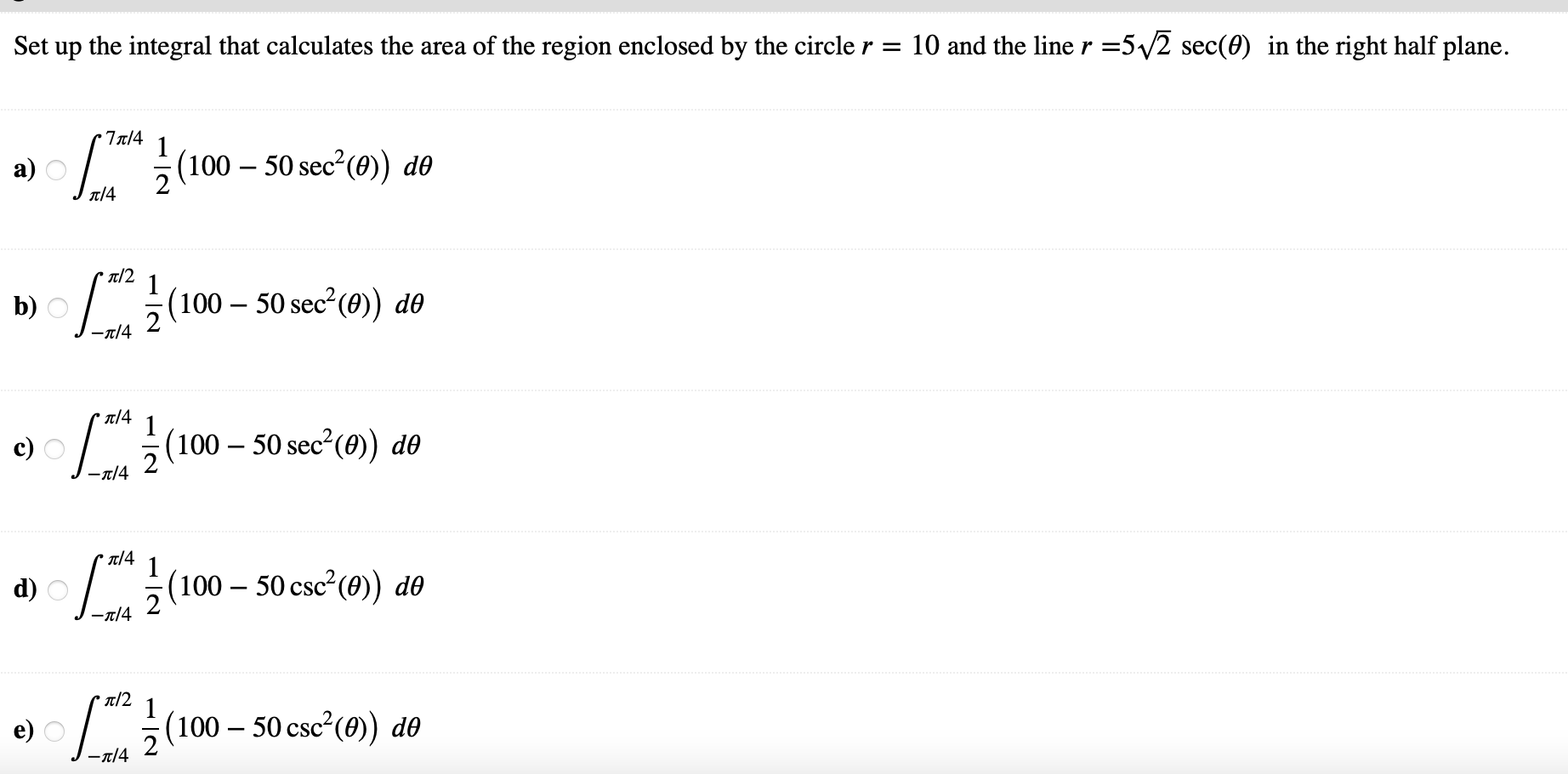 Solved Set up the integral that calculates the area of the | Chegg.com