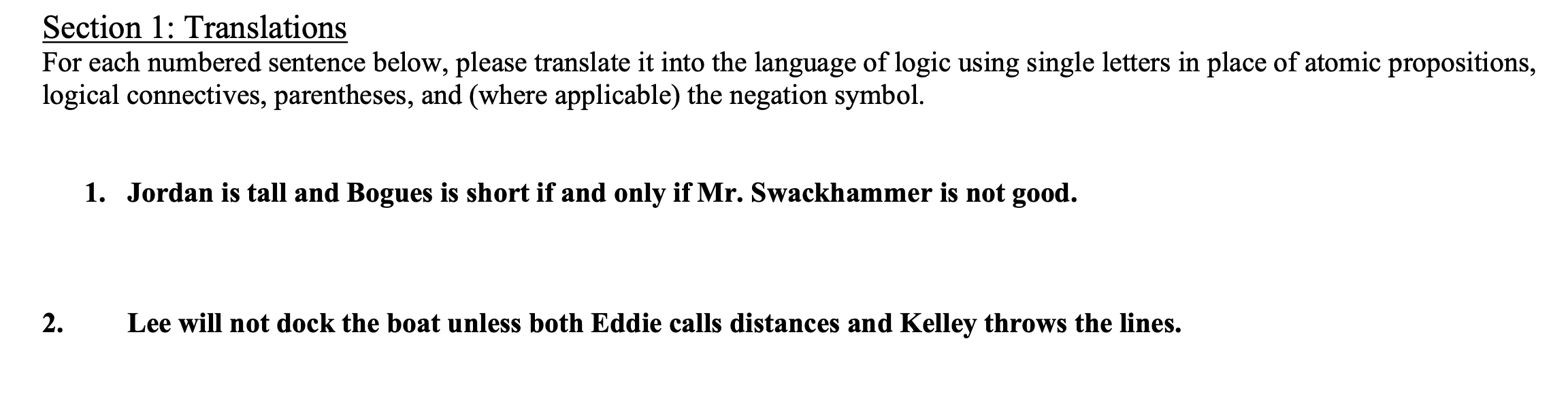 Section 1: Translations For each numbered sentence | Chegg.com