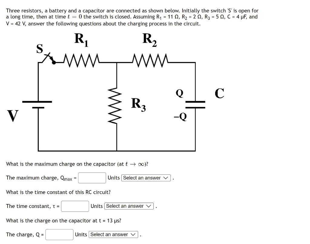 Solved Three resistors, a battery and a capacitor are | Chegg.com
