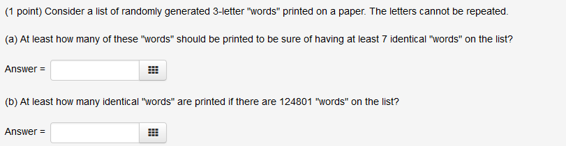 Solved (1 point) Consider a list of randomly generated | Chegg.com
