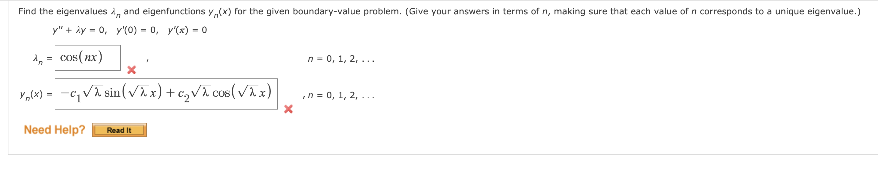 Solved Find the eigenvalues in and eigenfunctions yn(x) for | Chegg.com