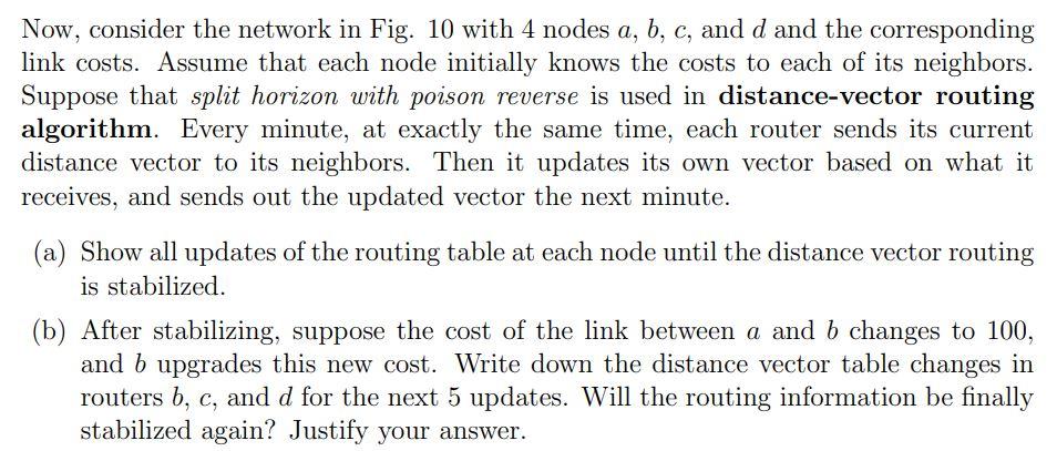 Solved With split horizon, when a node sends a routing | Chegg.com