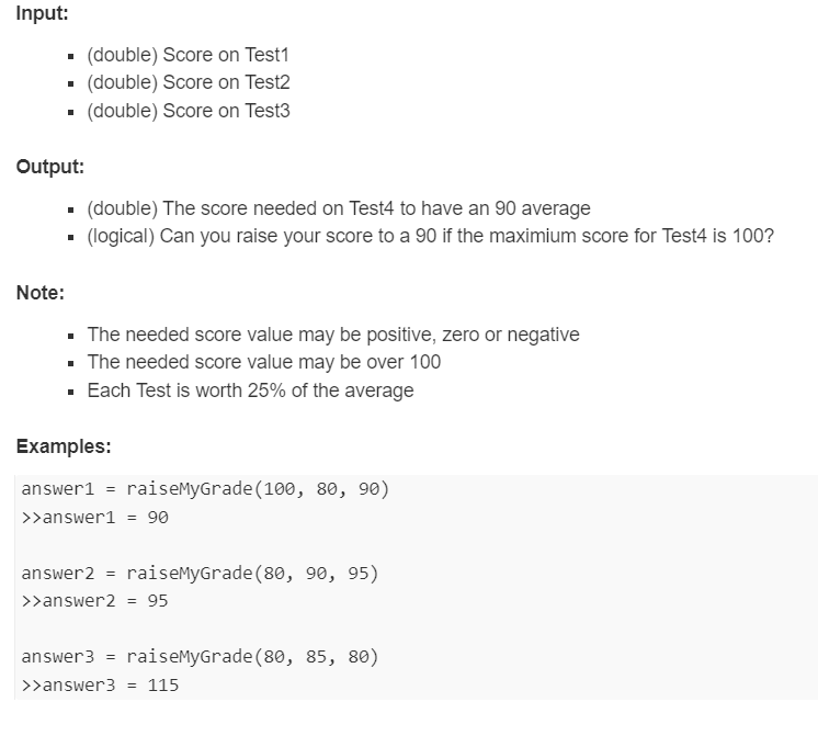 Solved Input: - (double) Score on Test1 - (double) Score on | Chegg.com