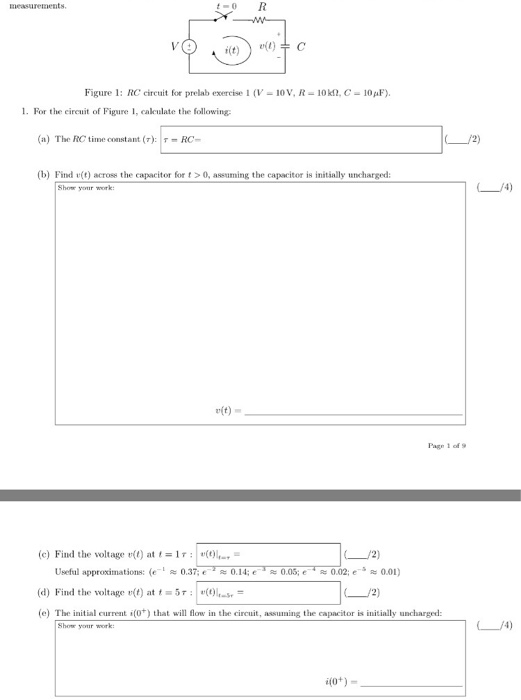 Solved measurements. Figure 1: RC circuit for prelab | Chegg.com