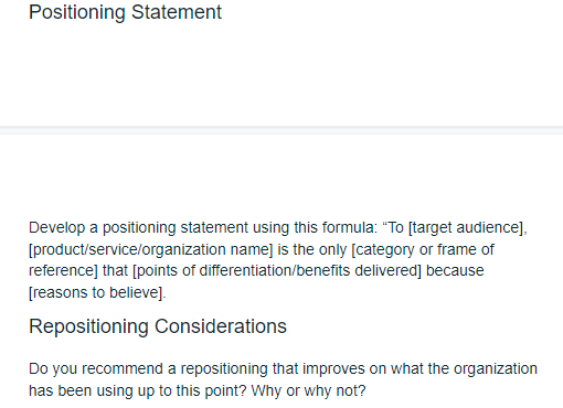 Solved Positioning Statement Develop a positioning statement | Chegg.com