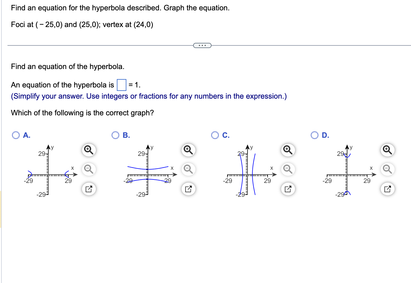 Solved Find an equation for the hyperbola described. Graph | Chegg.com