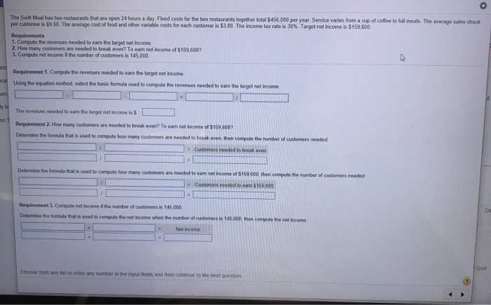 Solved The Swit Meal has two restaurants that are open 24 | Chegg.com
