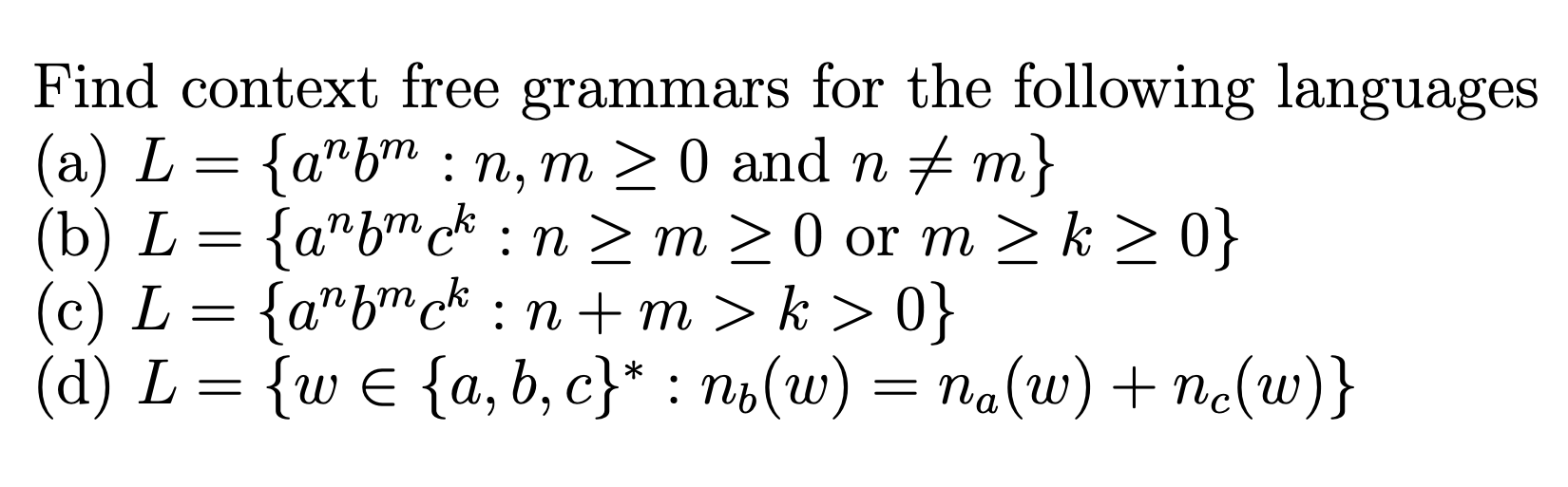Solved Find context free grammars for the following | Chegg.com