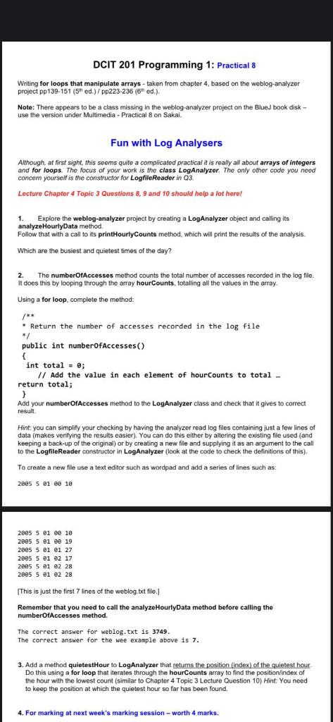 DCIT 201 Programming 1: Practical 8 Writing for loops | Chegg.com