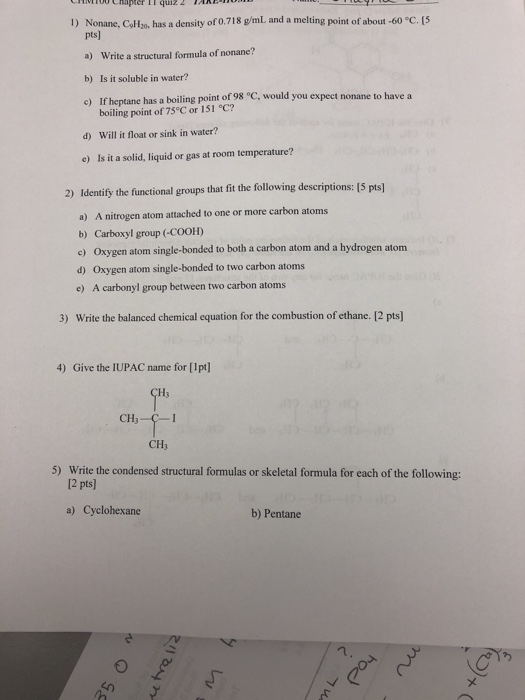 Solved 1) Nonane, CoH2o, has a density of 0.718 g/mL and a | Chegg.com