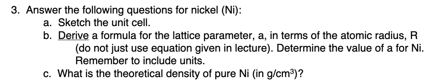 Solved 3. Answer the following questions for nickel (Ni): a. | Chegg.com