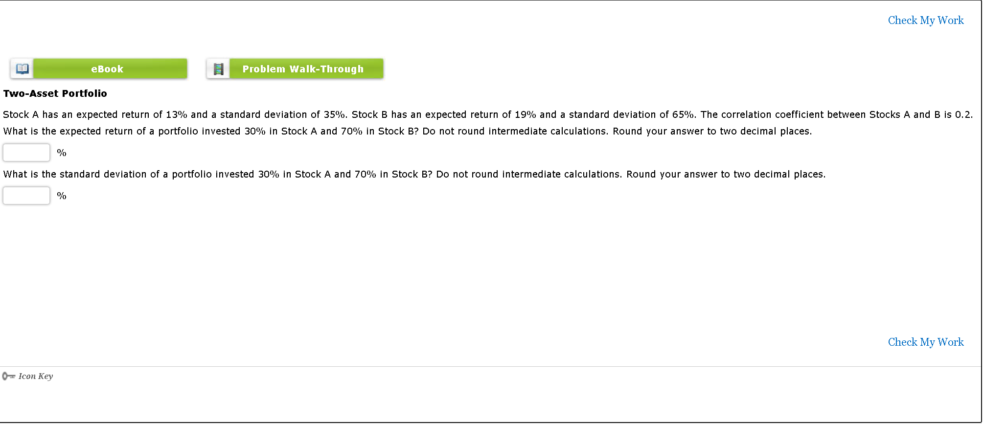 Solved Check My Work eBook Problem Walk-Through Two-Asset | Chegg.com