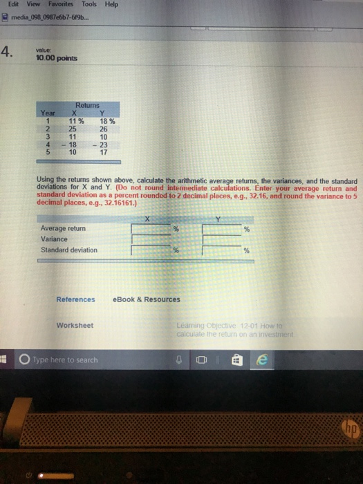 Solved Using the returns shown above, calculate the | Chegg.com