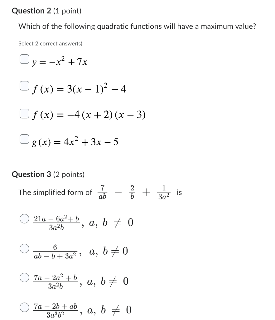 Solved Which of the following quadratic functions will have | Chegg.com