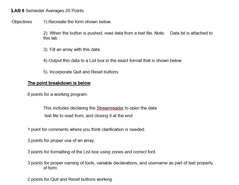 Solved LAB 6 Semester Averages 20 Points Objectives | Chegg.com