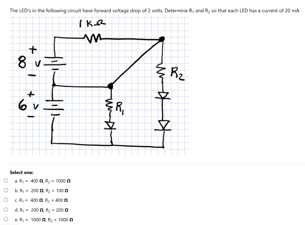Solved The LED's in the following circuit have forward | Chegg.com