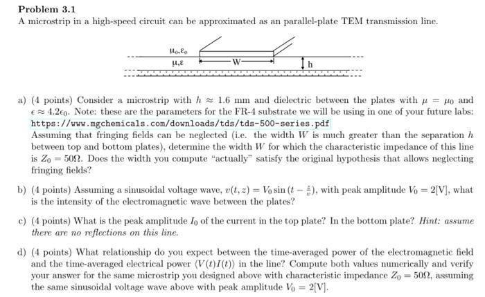 Problem 3.1 A microstrip in a high-speed circuit can | Chegg.com