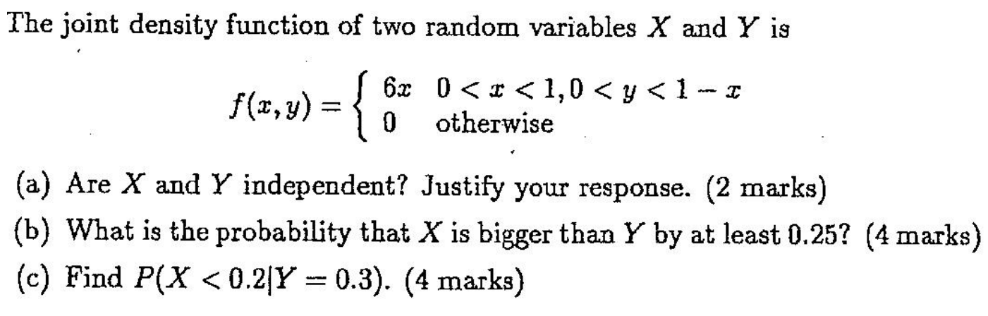 Solved The joint density function of two random variables X | Chegg.com