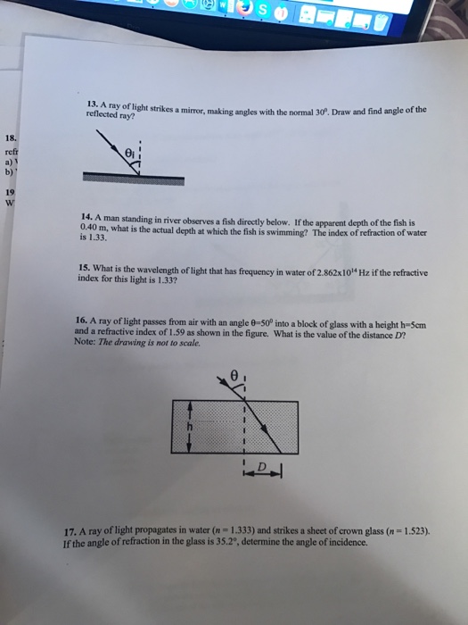 Solved 18. a) b) 13. A ray oflight strikes a mirror, making | Chegg.com