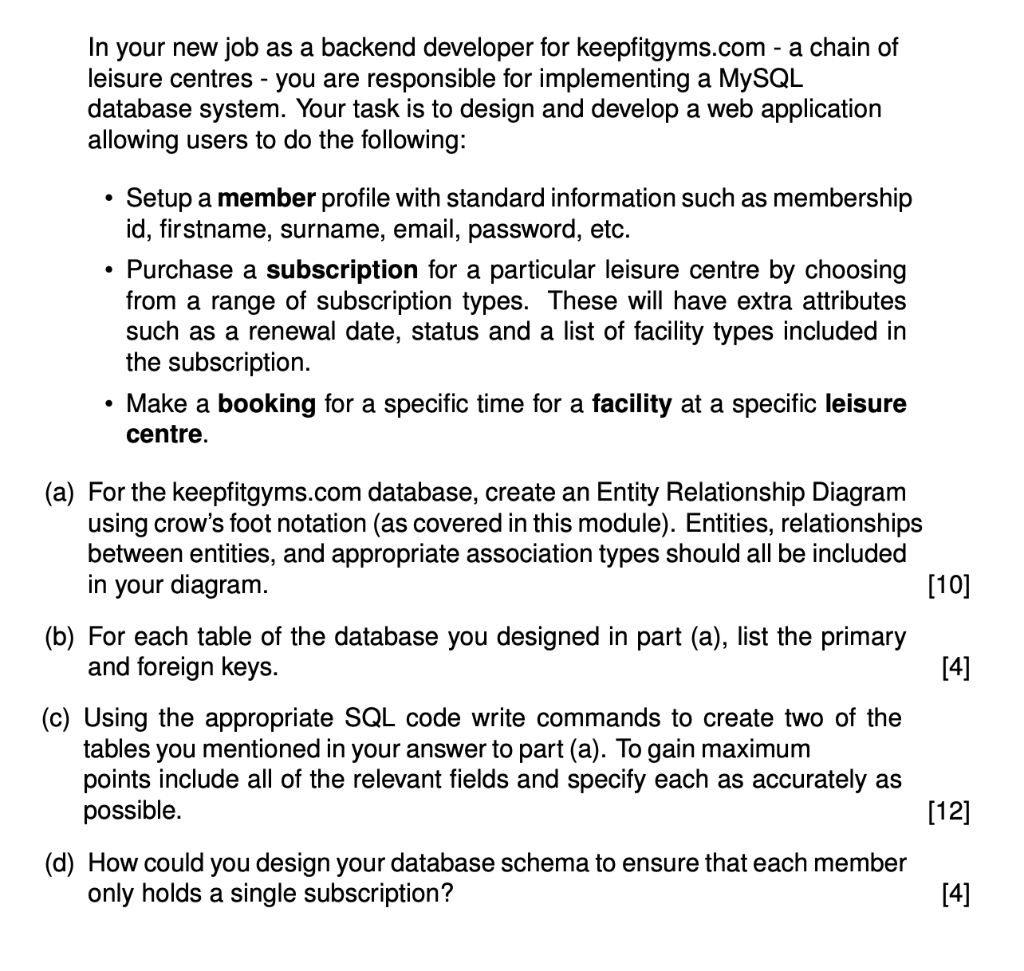 Solved In your new job as a backend developer for | Chegg.com