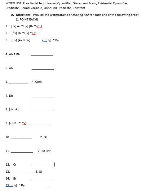 Solved WORD LIST: Free Variable, Universal Quantifier, | Chegg.com