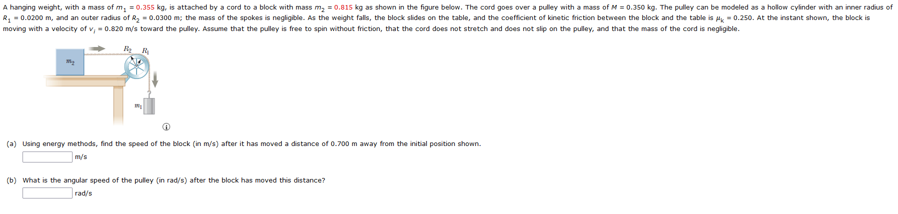 Solved (a) Using energy methods, find the speed of the block | Chegg.com