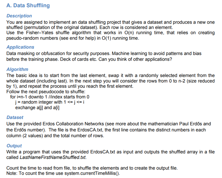 A. Data Shuffling Description You are assigned to | Chegg.com