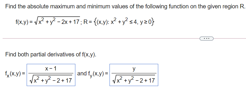 Solved Find the absolute maximum and minimum values of the | Chegg.com