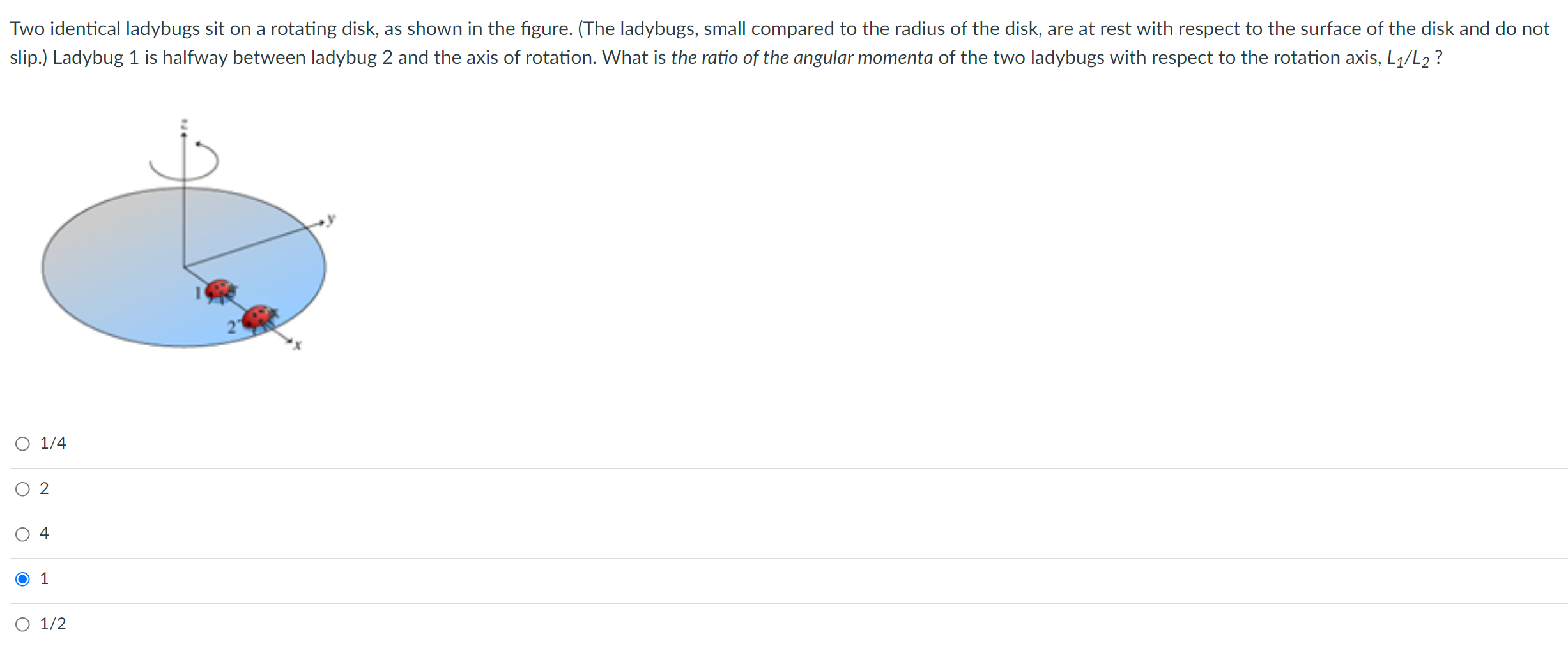 Solved Two identical ladybugs sit on a rotating disk, as | Chegg.com
