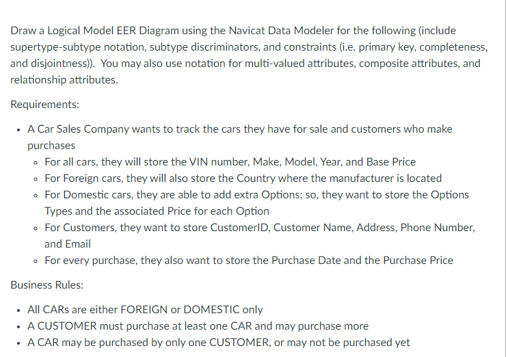 Draw a Logical Model EER Diagram using the Navicat | Chegg.com