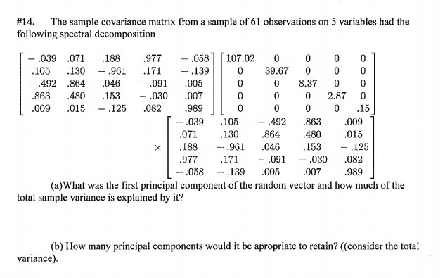 Solved #14. The sample covariance matrix from a sample of 61 | Chegg.com