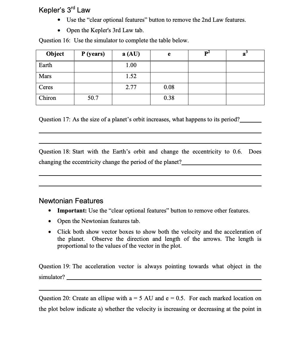 . Kepler's 3rd Law Use the “clear optional features" | Chegg.com