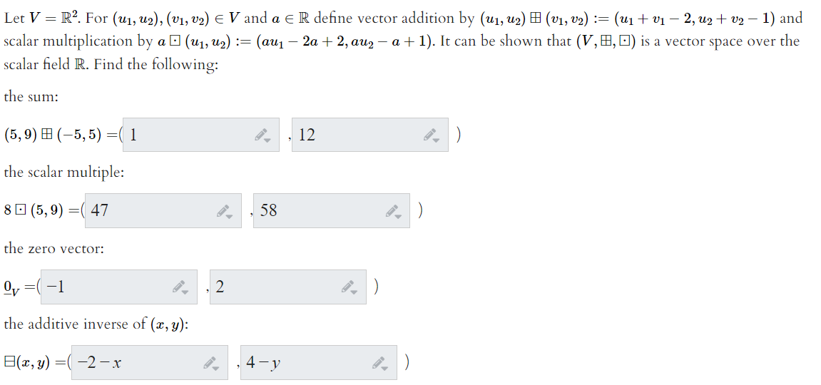 Solved Let V=R2. ﻿For (u1,u2),(v1,v2)inV ﻿and ainR define | Chegg.com