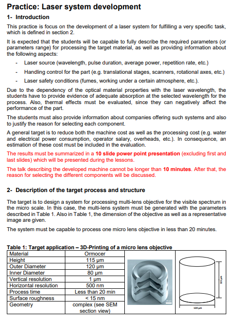 Solved Practice: Laser system development 1- Introduction | Chegg.com