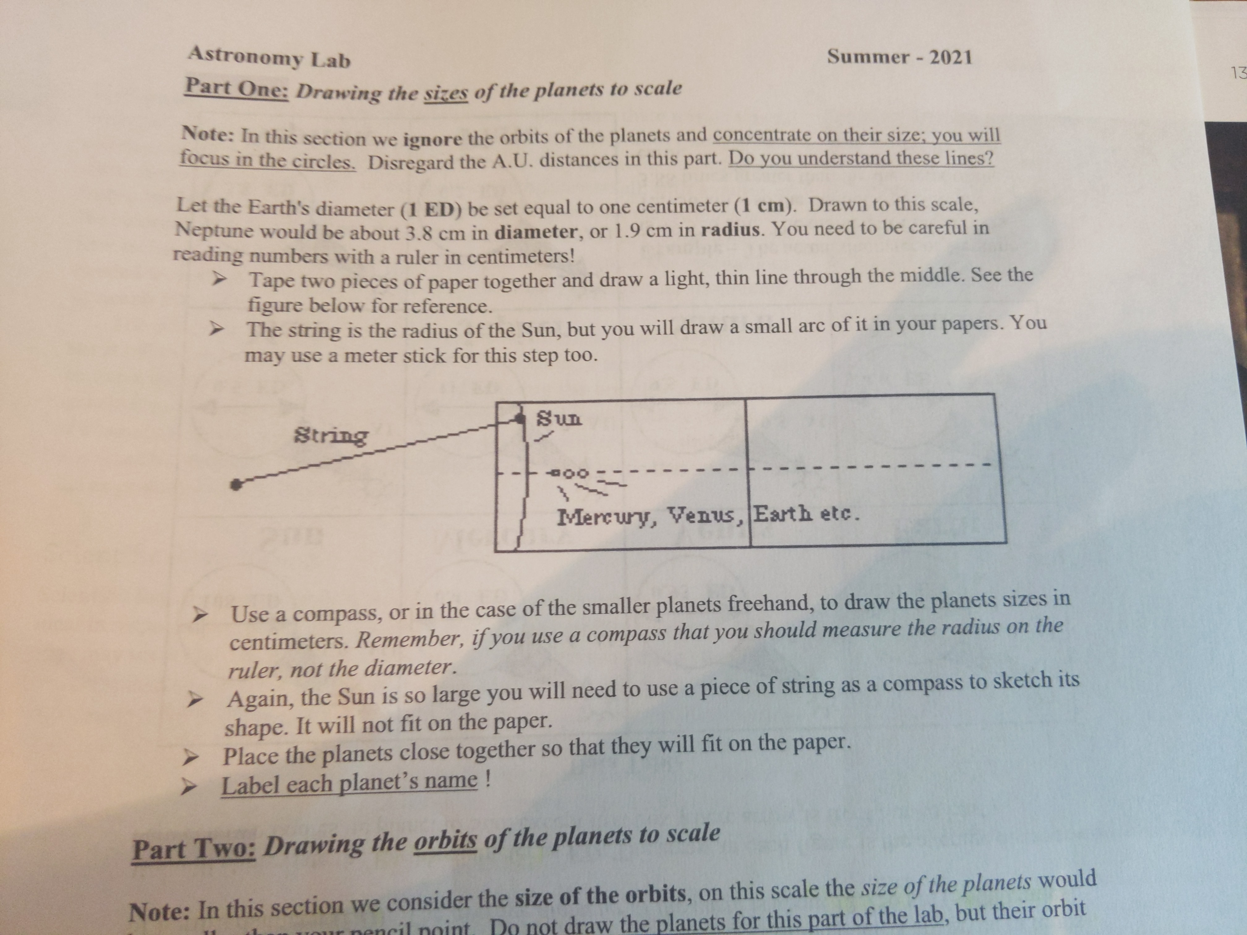Solved Astronomy Lab Summer - 2021 Part One: Drawing the | Chegg.com