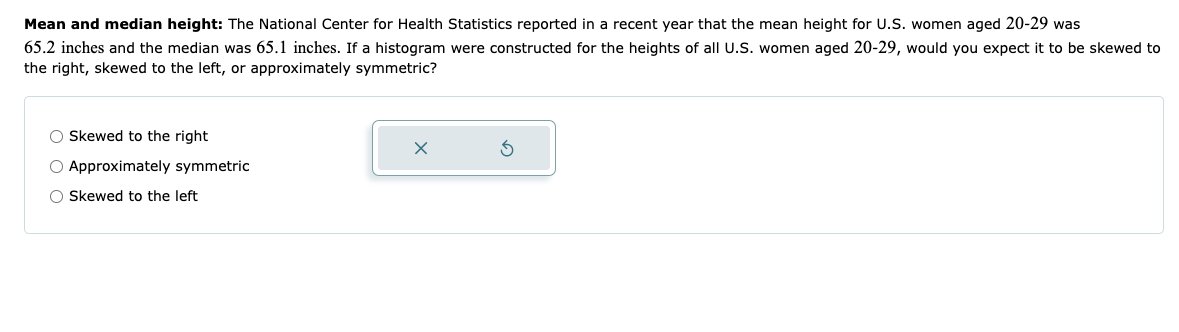 Solved Mean and median height: The National Center for | Chegg.com