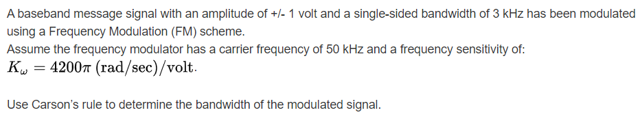 Solved A baseband message signal with an amplitude of +/- 1 | Chegg.com