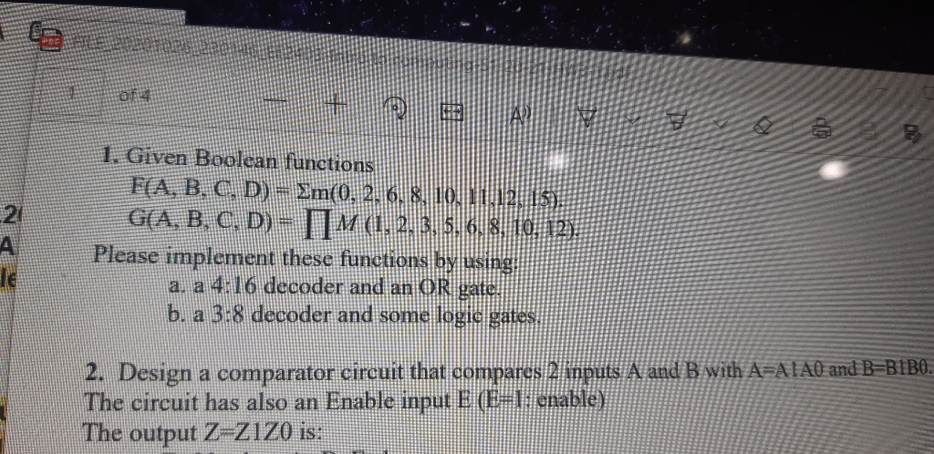Solved af 4 -21 A 1. Given Boolean functions F(A, B, C, D)= | Chegg.com
