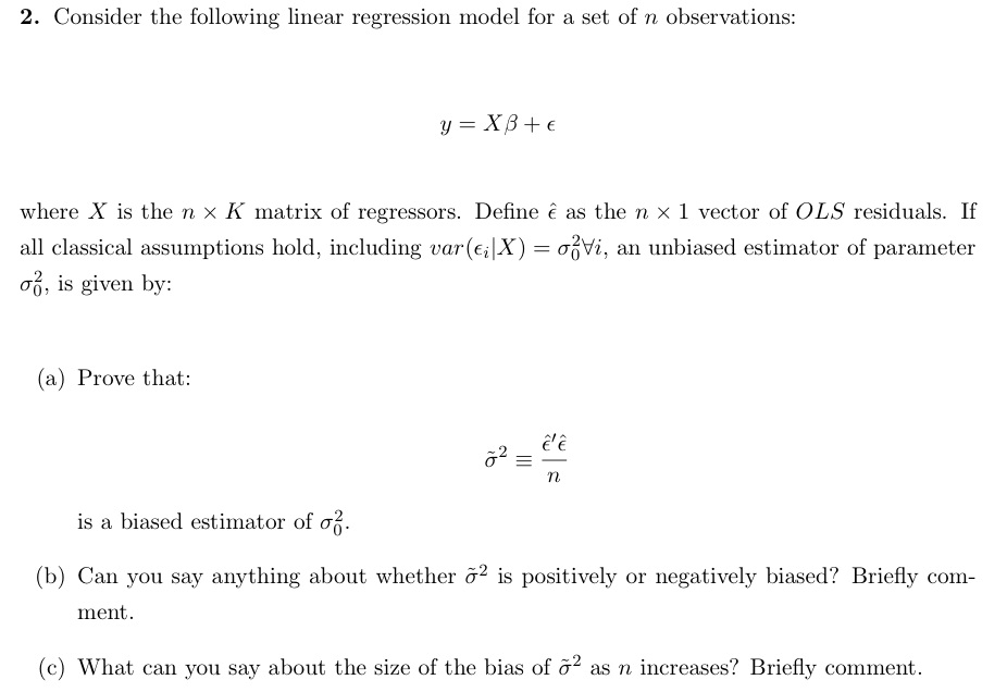 2. Consider the following linear regression model for | Chegg.com